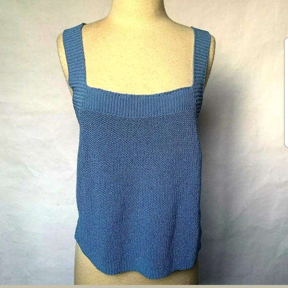 Zara | Tops | Zara Blue Sleeveless Textured Vest Tank Top Square | Poshmark